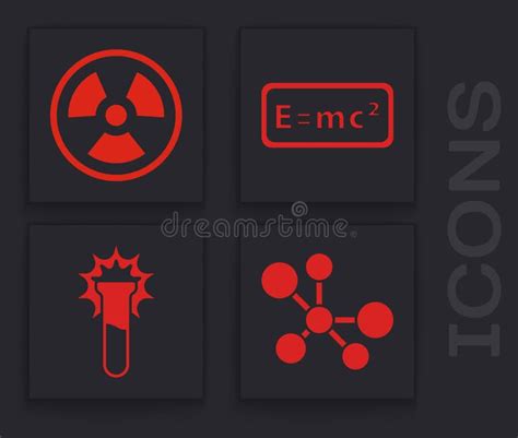 Set Molecule Radioactive Equation Solution And Test Tube And Flask