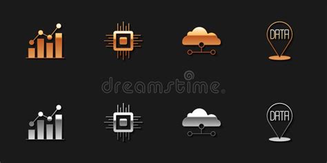set pie chart infographic processor cpu network cloud connection and