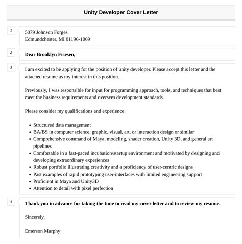 Unity Developer Cover Letter Velvet Jobs