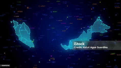미래 지향적인 파란색 다채로운 반짝이는 디지털 기술 Hud Dots 모자이크 그리드 말레이시아 지도 별도의 지역 숫자 기술로 빛 스캐닝 지도에 대한 스톡 벡터 아트 및 기타