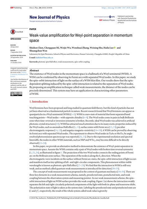 Pdf Weak Value Amplification For Weyl Point Separation In Momentum Space