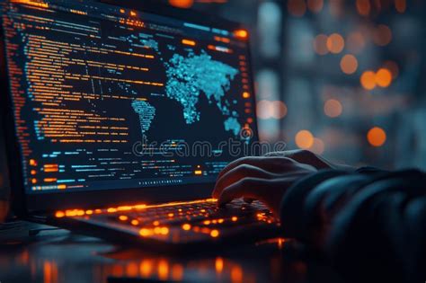 An Illuminated Keyboard Displays Dynamic Programming Code In A Dark Tech Space At Night