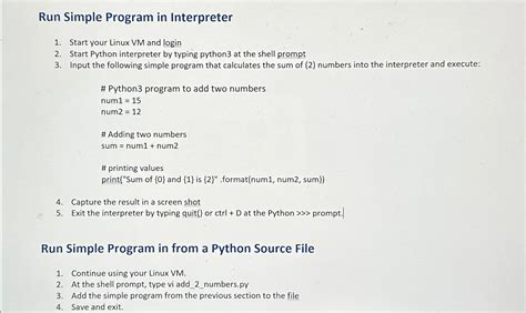 Solved Run Simple Program In Interpreter Start Your Linux VM And
