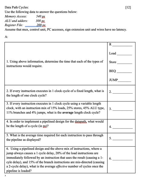 Data Path Cycles Use The Following Data To Chegg Com