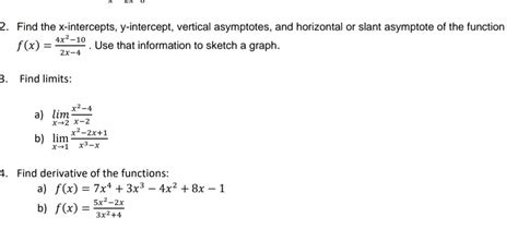 solved 2 find the x intercepts y intercept vertical