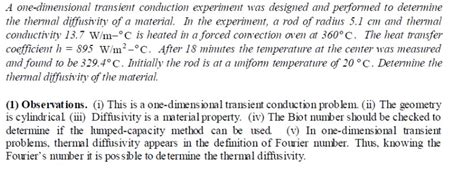 Solved A One Dimensional Transient Conduction Experiment Was