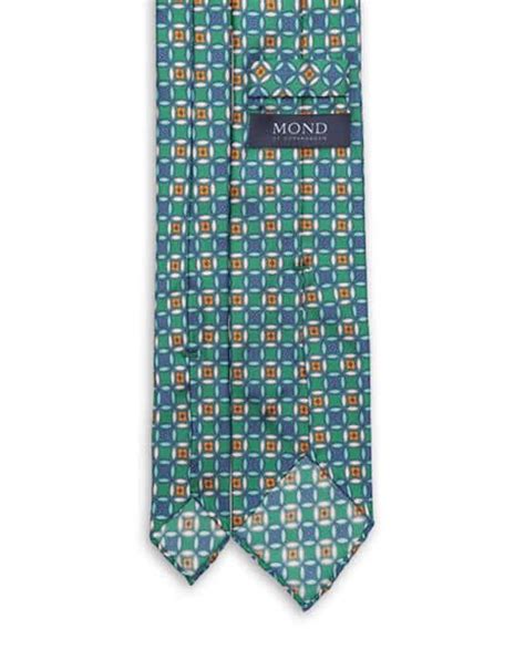 Square Floral Pattern Silk Tie Green Aqua Orange Necktie Mond