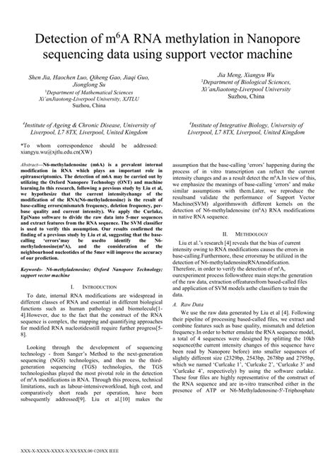 Pdf Detection Of M 6 A Rna Methylation In Nanopore Sequencing Data Using Support Vector Machine