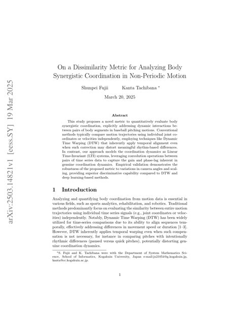 Pdf On A Dissimilarity Metric For Analyzing Body Synergistic Coordination In Non Periodic Motion