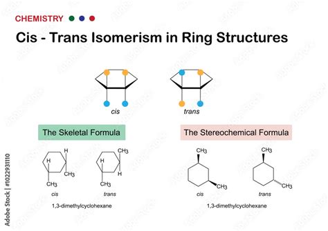 Diagram Illustrating Cis Trans Isomerism In Ring Structures Showing Skeletal And Stereochemical