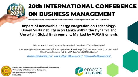Pdf Impact Of Renewable Energy Integration On Technology Driven Sustainability In Sri Lanka