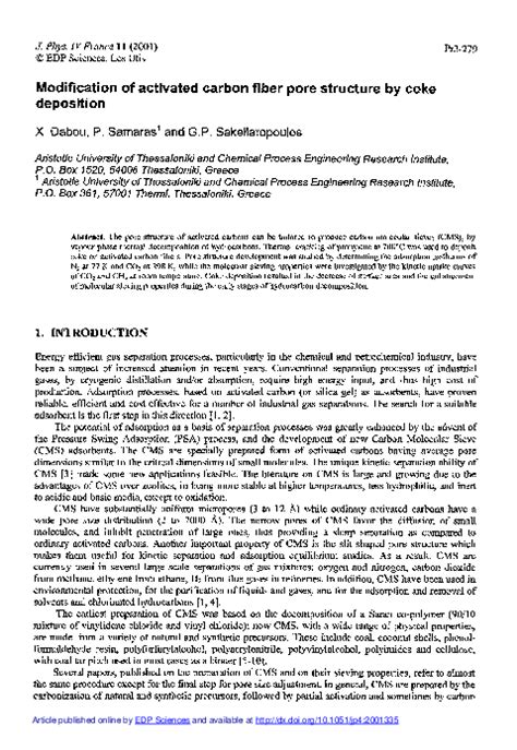Pdf Modification Of Activated Carbon Fiber Pore Structure By Coke Deposition