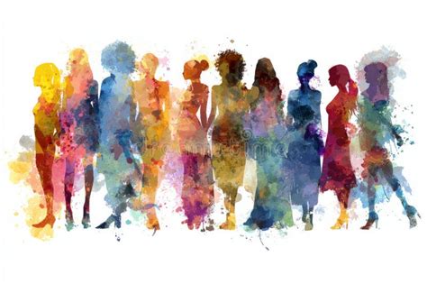 Watercolor Silhouettes Of Women In Abstract Colorful Splashes Diverse