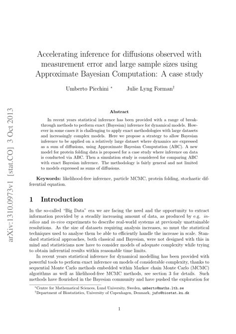 Pdf Accelerating Inference For Diffusions Observed With Measurement
