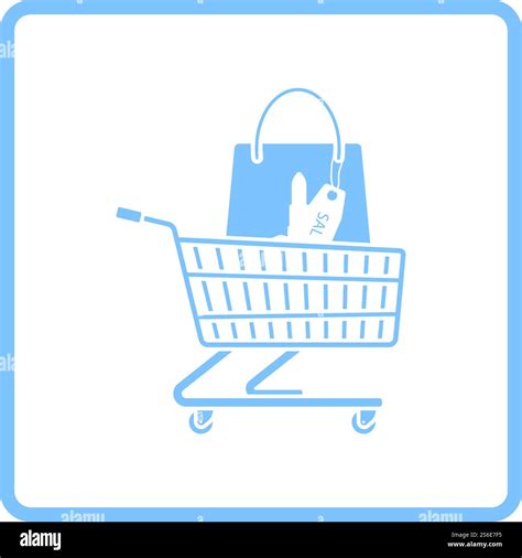 Shopping Cart With Bag Of Cosmetics Icon. Blue Frame Design. Vector Illustration Stock Vector ...