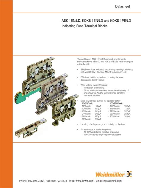 Weidmuller Indicating Fuse Terminal Blocksscrew Pdf Fuse Electrical Electrical Components
