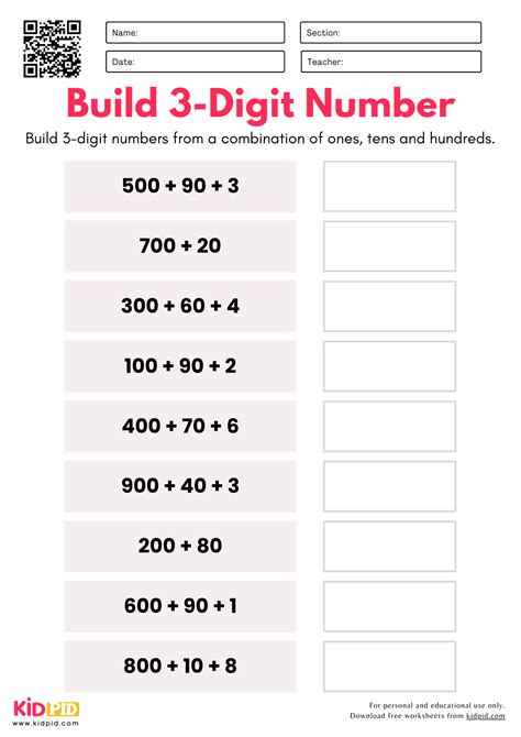 Build 3 Digit Numbers From Parts Place Value Worksheets For Grade 3