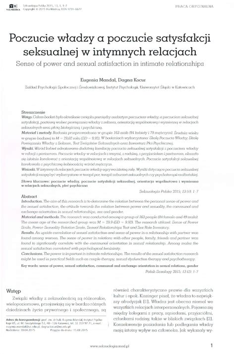 PDF Sense Of Power And Sexual Satisfaction In Intimate Relationships
