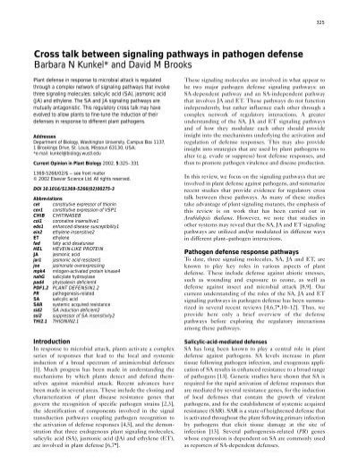 Cross Talk Between Signaling Pathways In Pathogen Defense