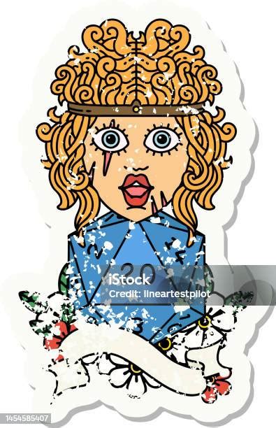 자연 20 주사위 굴리기를 가진 인간 야만인의 그런지 스티커 굴리기에 대한 스톡 벡터 아트 및 기타 이미지 굴리기 머리 명랑한 Istock