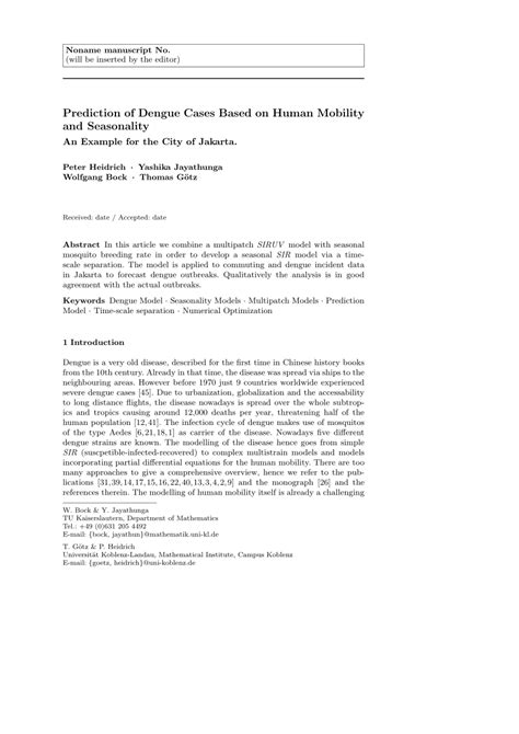 Pdf Prediction Of Dengue Cases Based On Human Mobility And