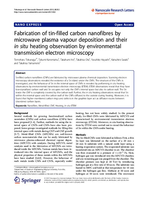 Pdf Fabrication Of Tin Filled Carbon Nanofibres By Microwave Plasma Vapour Deposition And