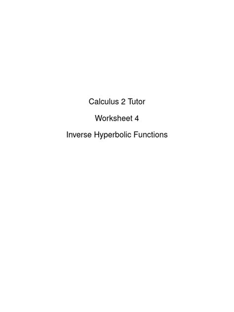Calculus Inverse Hyperbolic Functions Pdf Teaching Methods And Materials Science And Mathematics