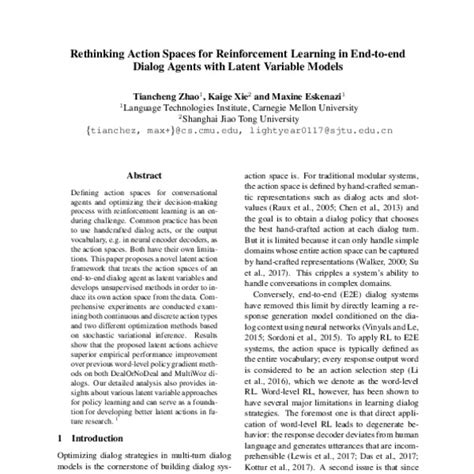 Rethinking Action Spaces For Reinforcement Learning In End To End Dialog Agents With Latent