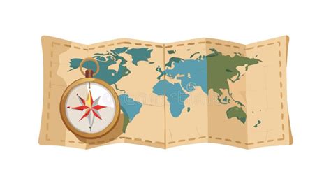 World Map With Compass Global Travel And Exploration Vector Design