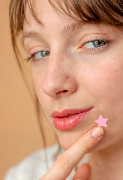 Portrait Of Woman Wearing Start Pimple Patches Ai Generated Image