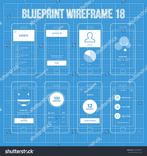 Mobile App Blueprint Wireframe Ui Kit Stock Vector Royalty Free 306488879