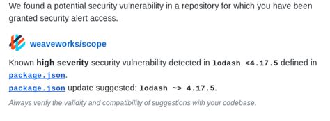 Update Loadash Issue Weaveworks Scope GitHub