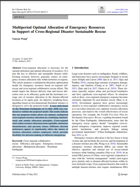 Multiperiod Optimal Allocation Of Emergency Resources In Support Of