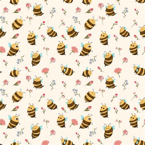 Patrón Infantil Sin Costuras De Abejas Voladoras Y Flores Ilustración