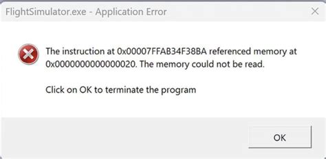 game crashing error memory could not be read r microsoftflightsim