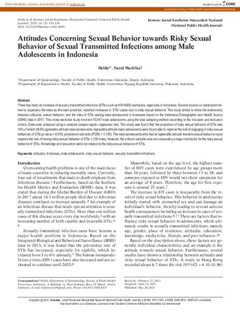 Pdf Attitudes Concerning Sexual Behavior Towards Risky Sexual Behavior Of Sexual Transmitted
