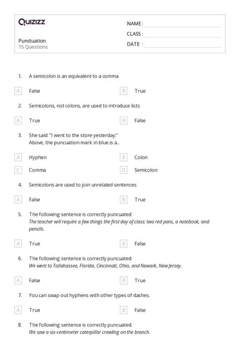 50 Punctuation Worksheets For 6th Class On Quizizz Free And Printable