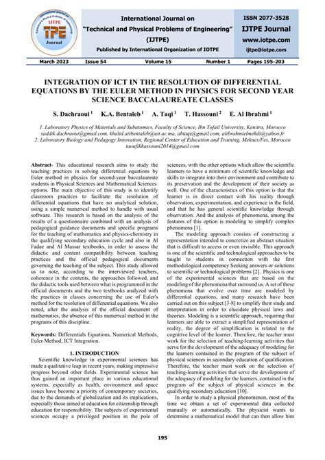 Pdf Ijtpe Journal Integration Of Ict In The Resolution Of Differential Equations By The Euler
