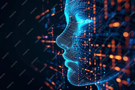Premium Ai Image Abstract Wireframe Digital Human Female Face On Streaming Matrix Digital