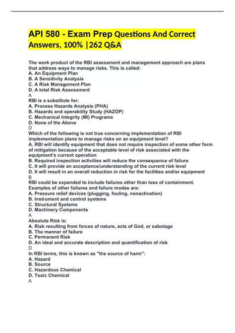 Api 580 Exam Prep Questions And Correct Answers 100 262 Qanda Api 580 Stuvia Us