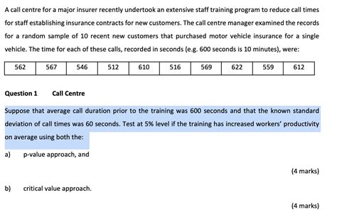 Solved Suppose That Average Call Duration Prior To The