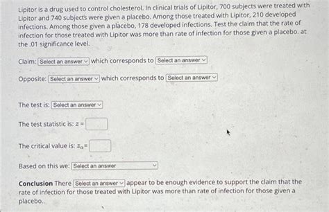Solved Lipitor Is A Drug Used To Control Cholesterol In