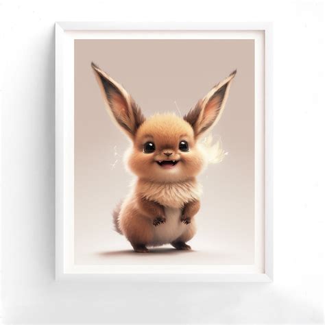 Ai Generated Eevee Print Gaming Room Decor Baby Pokemon Wall Art