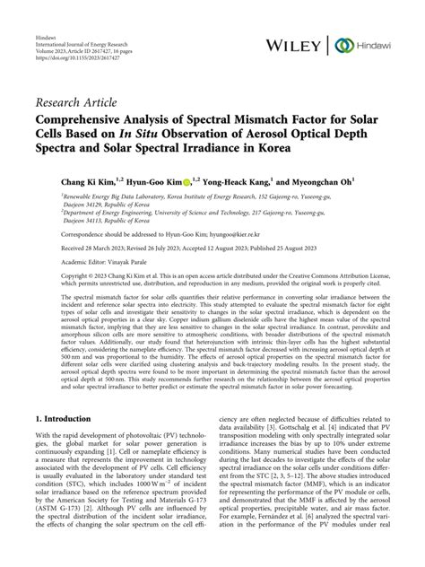 PDF Comprehensive Analysis Of Spectral Mismatch Factor For Solar Cells Based On In Situ