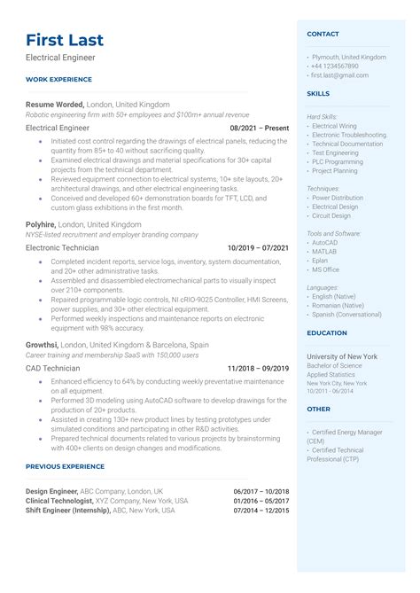 Electrical Engineer Resume Sample