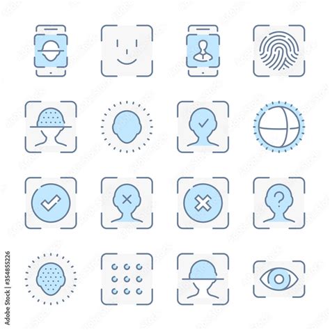 Face Identification And Recognition Related Blue Line Colored Icons Biometric Authentication