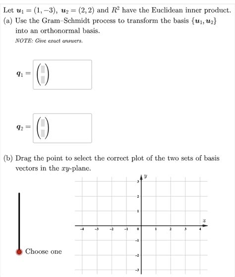 solved let u1 1 −3 u2 2 2 and r2 have the euclidean