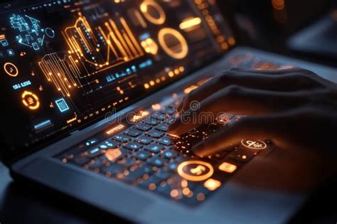 futuristic laptop scene data visualizations enhance typing in a