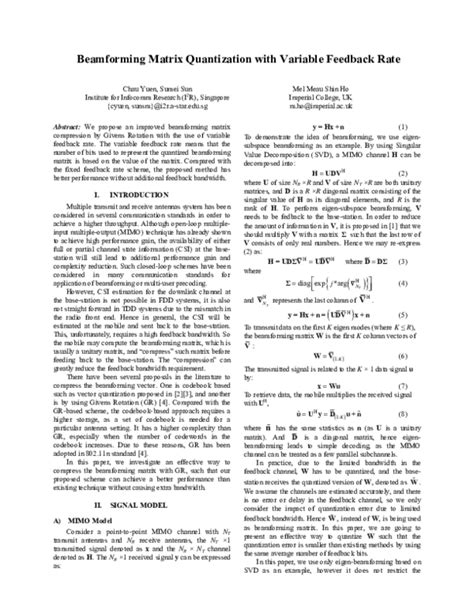 Pdf Beamforming Matrix Quantization With Variable Feedback Rate