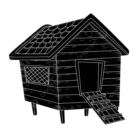 Silhouette Of A Cartoon Chicken Coop On A White Background Vector